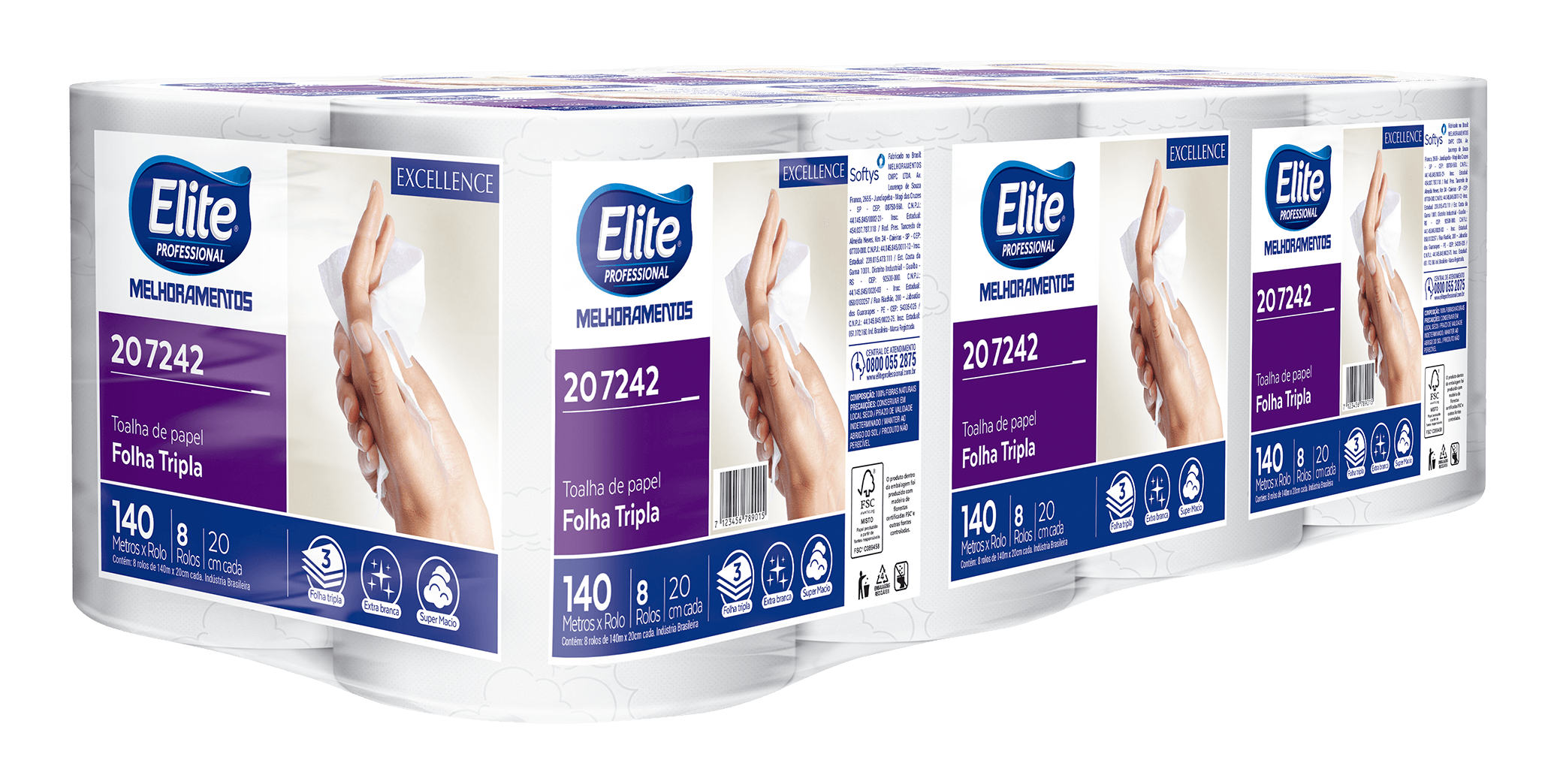Papel Toalha Rolo Elite Folha Tripla 8 Rolos 140 Metros - Loja Softys
