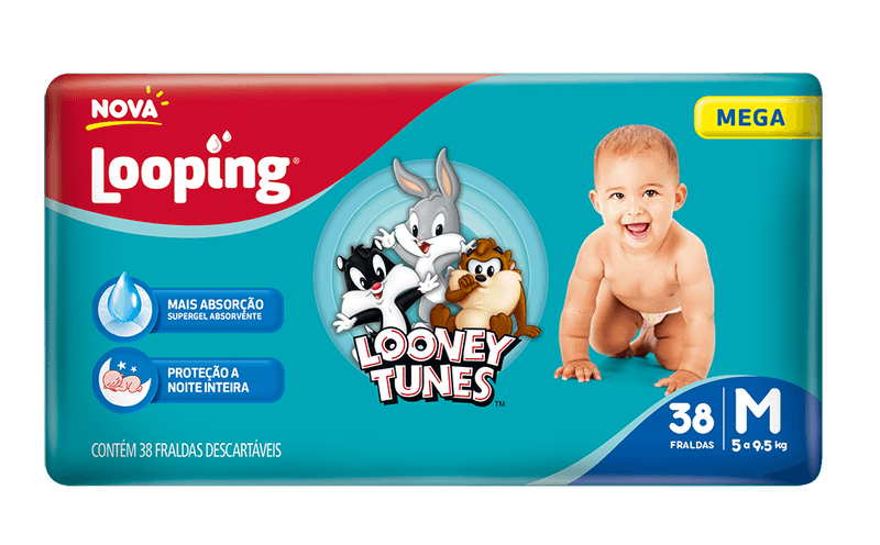 Fralda Looping Looney Tunes M 38 Unids - Loja Softys